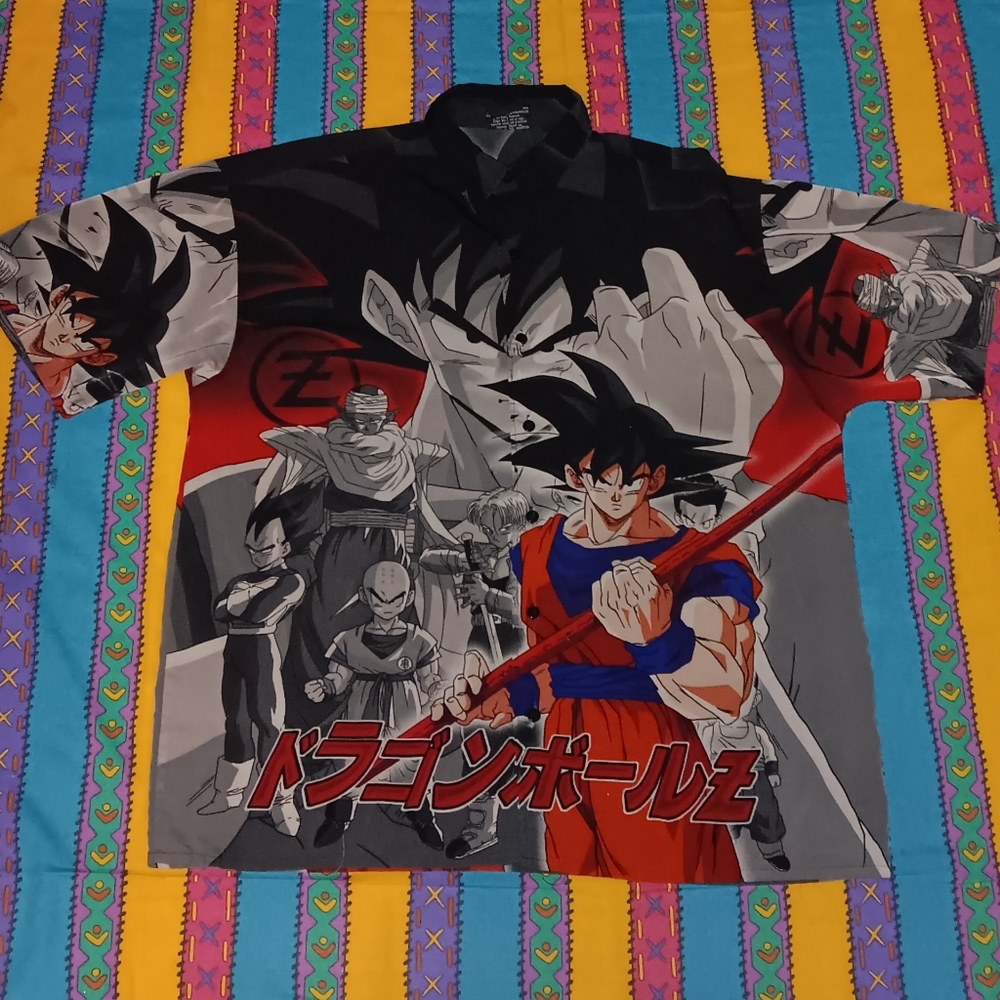 2001 Dragon Ball Z Goku Gt Camp Button Up All Over Pr… - Gem